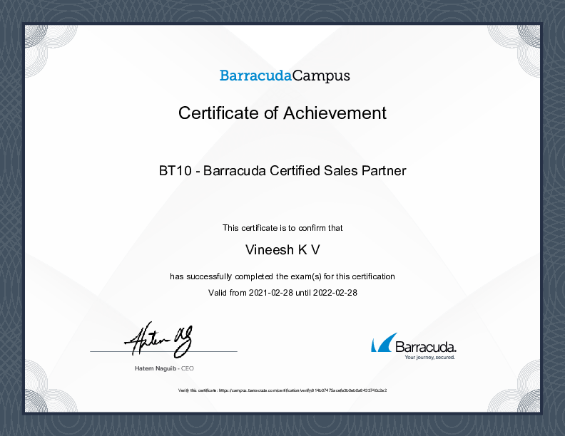 Verified Certification | Barracuda Campus