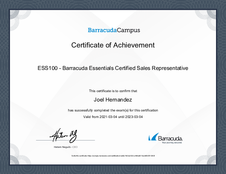 Verified Certification | Barracuda Campus